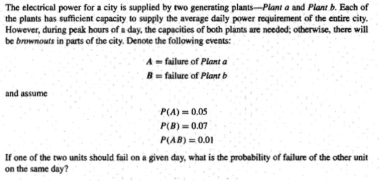 Solved The electrical power for a city is supplied by two | Chegg.com