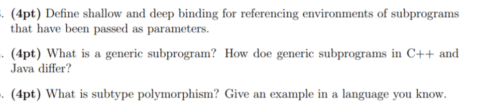 4pt) Define shallow and deep binding for | Chegg.com