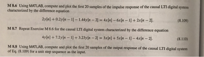 Using MATLAB, compute and plot the first 20 samples | Chegg.com