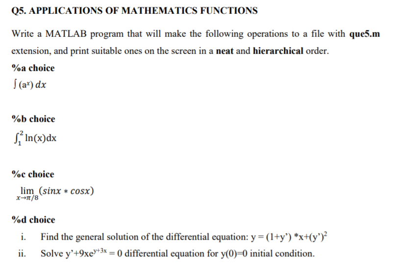 Solved Q5. APPLICATIONS OF MATHEMATICS FUNCTIONS Write a | Chegg.com