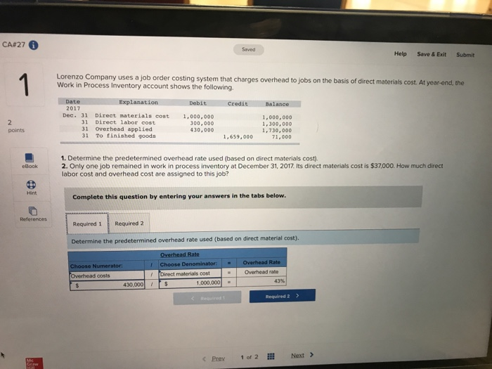 Solved CAS 27 0 Saved Help Save & Exit Submit Lorenzo | Chegg.com