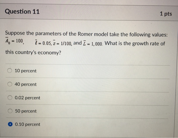 Solved Question 11 1 pts Suppose the parameters of the Romer | Chegg.com