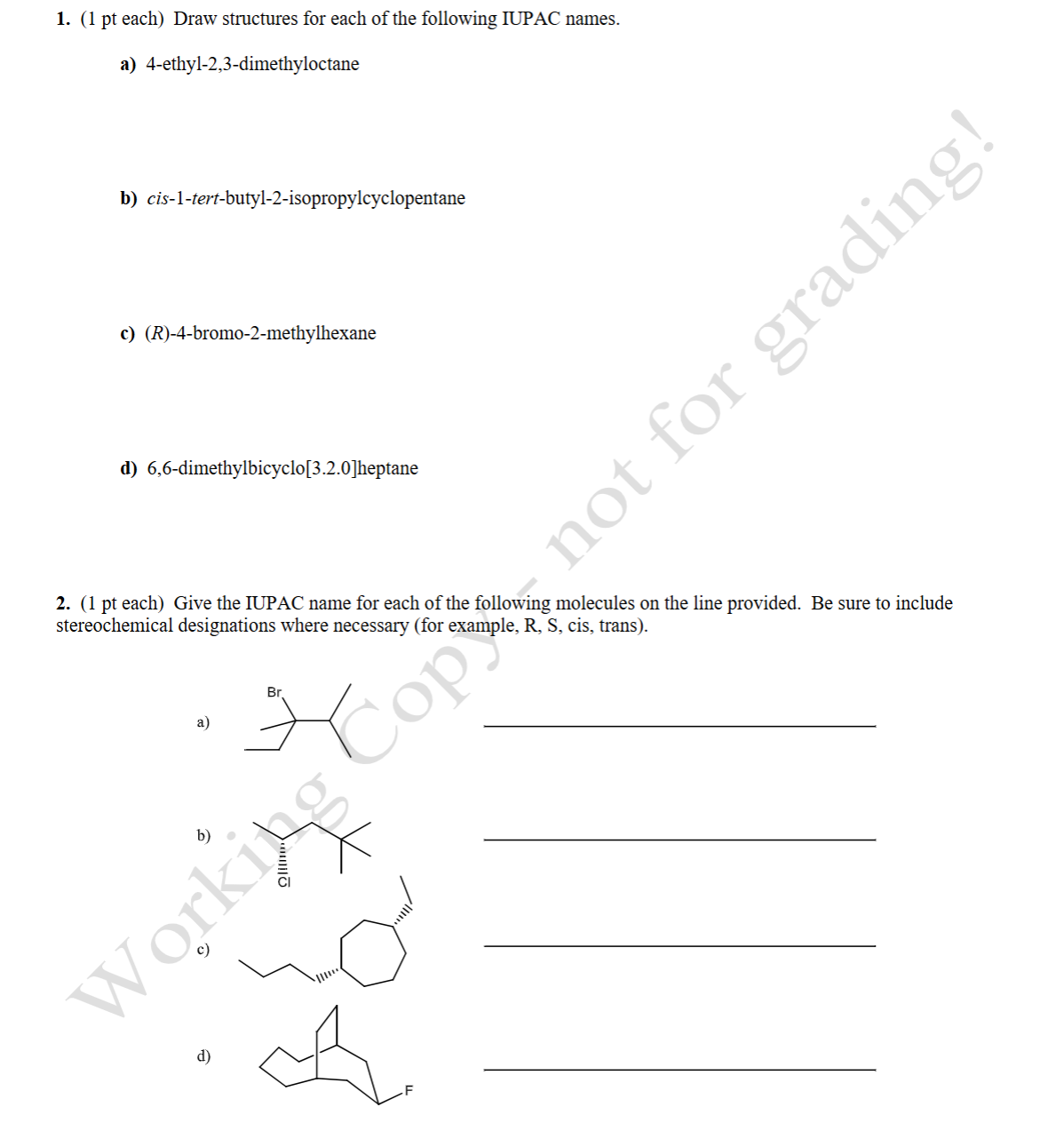 Solved (1 ﻿pt each) ﻿Draw structures for each of the | Chegg.com