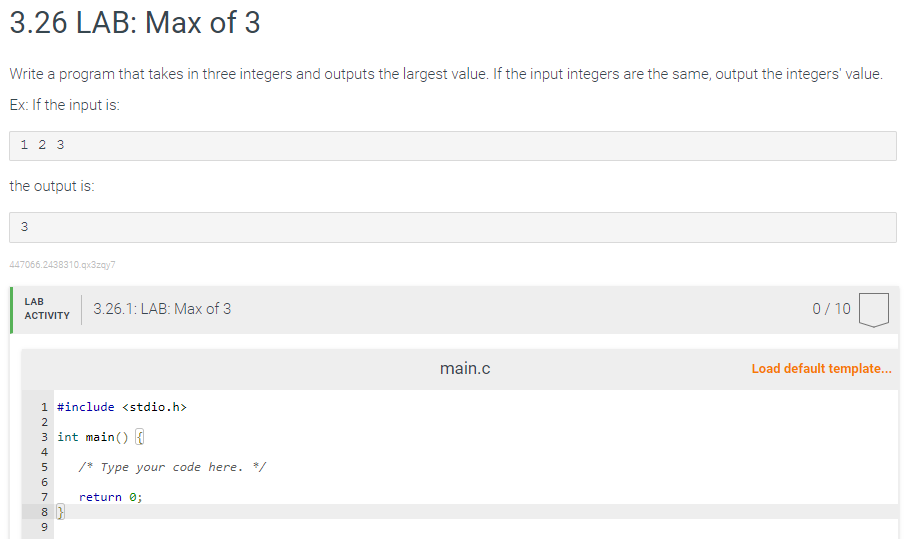 Solved Please in C 3.26 LAB: Max of 3 Write a | Chegg.com