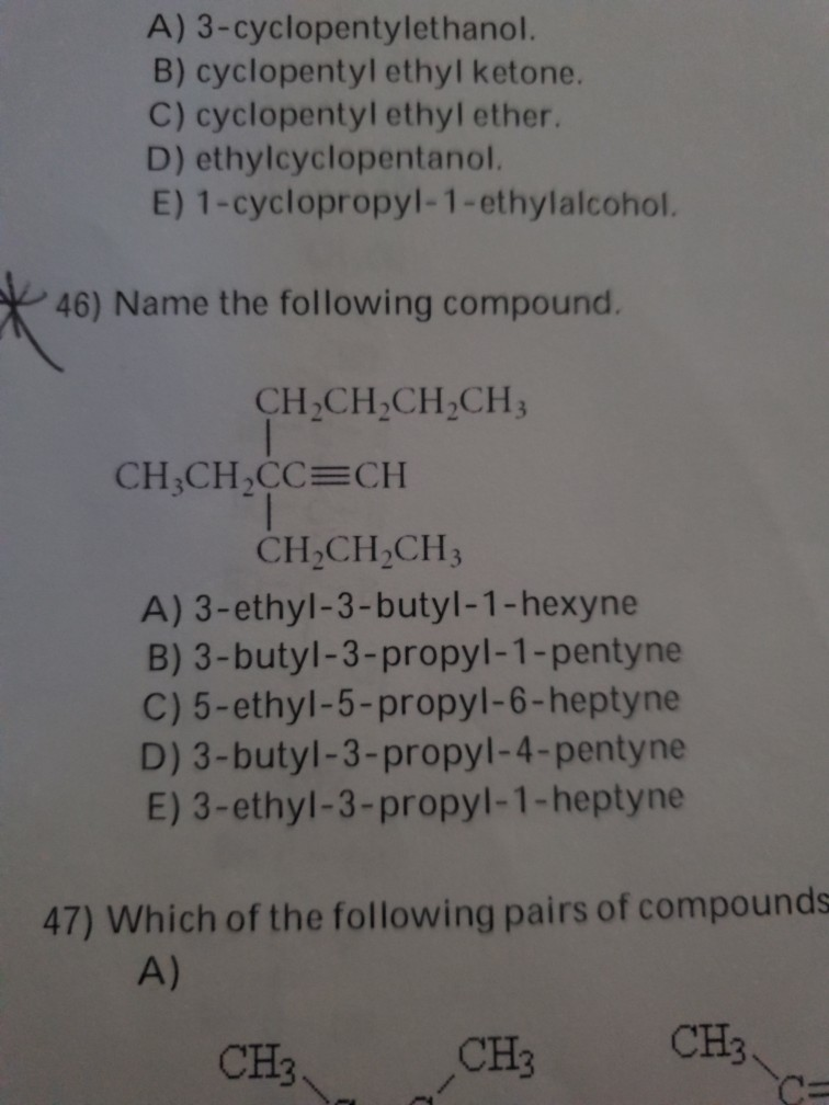 Solved A) 3-cyclopentylet hanol. B) cyclopentyl ethyl | Chegg.com