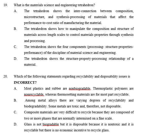 Solved 19 What Is The Materials Science And Engineering