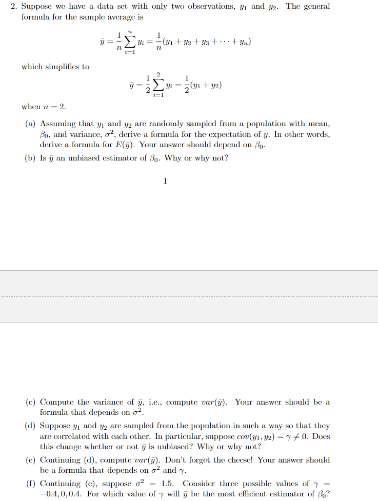 Solved Suppose we have a data set with only two | Chegg.com