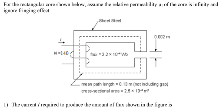 Solved For the rectangular core shown below, assume the | Chegg.com