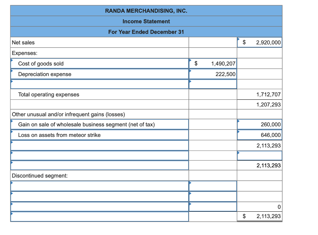 Solved Exercise 13-18A Income statement presentation LO A2 | Chegg.com