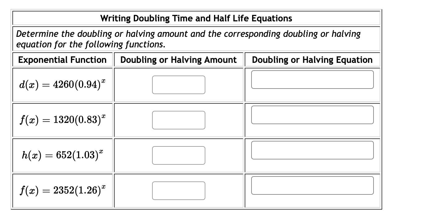 Solved Determine the doubling or halving amount and the | Chegg.com