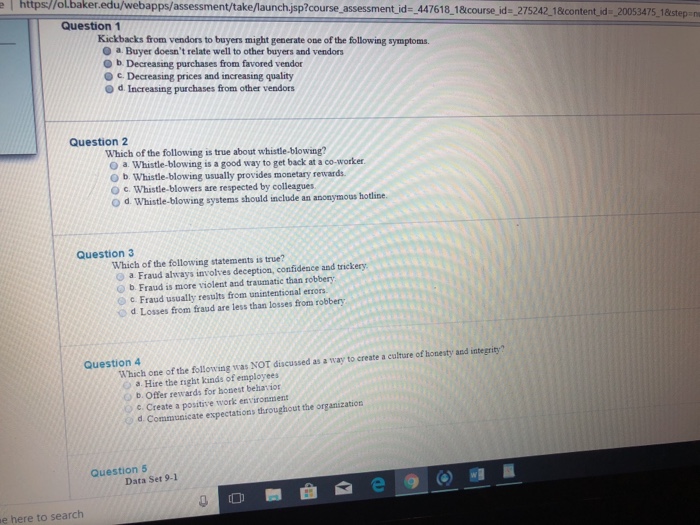 Solved https//olbaker.edu/webapps/assessment/take | Chegg.com