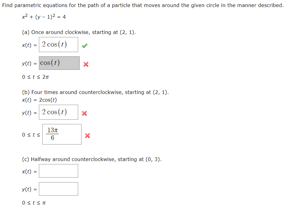 Solved Find parametric equations for the path of a particle | Chegg.com
