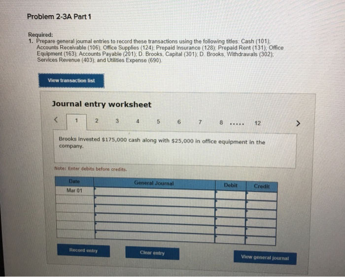 Solved Problem 2-3A Preparing and posting journal entries; | Chegg.com