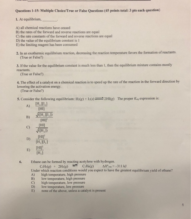 Solved Questions 1-15: Multiple Choice/True or False | Chegg.com