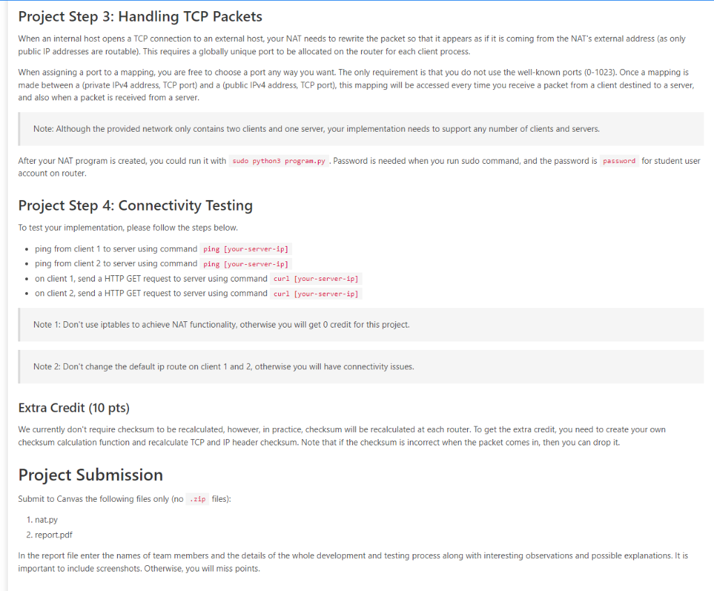 Networking Project 2B: NAT In this project, you will | Chegg.com