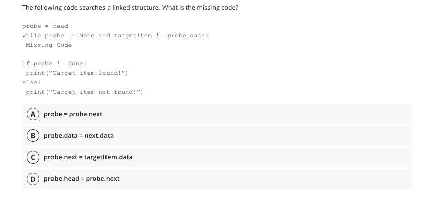 Solved In Python: The following code searches a linked | Chegg.com