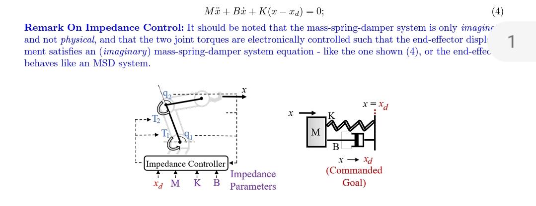 Mx¨+Bx˙+K(x−xd)=0; Remark On Impedance Control: It | Chegg.com