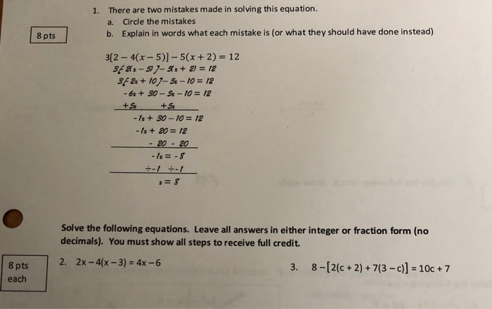 Solved 1. There are two mistakes made in solving this | Chegg.com