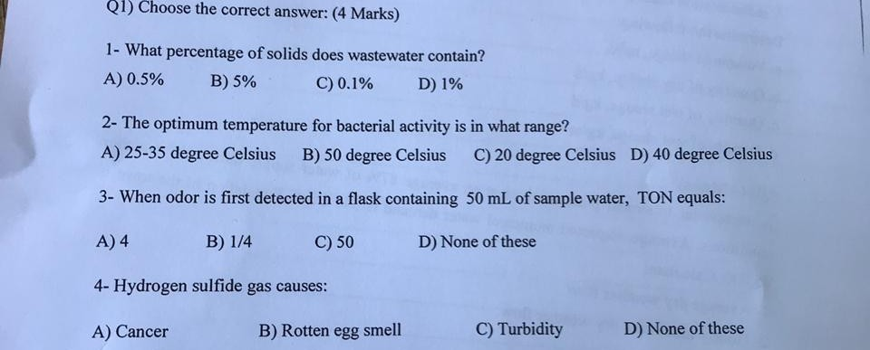 Solved Q1) Choose the correct answer: (4 Marks) 1- What | Chegg.com