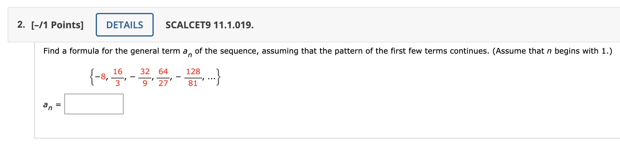 Solved 2. [-/1 Points] DETAILS SCALCET9 11.1.019. Find a | Chegg.com