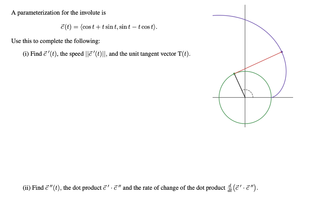 Solved A parameterization for the involute is e(t) = (cost+t | Chegg.com