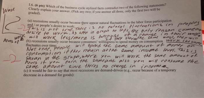 Solved L.6. (6 pts) Which of the business cycle stylize | Chegg.com