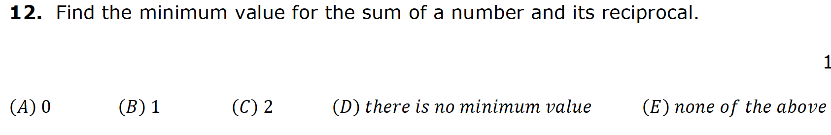 Solved 12. Find the minimum value for the sum of a number | Chegg.com