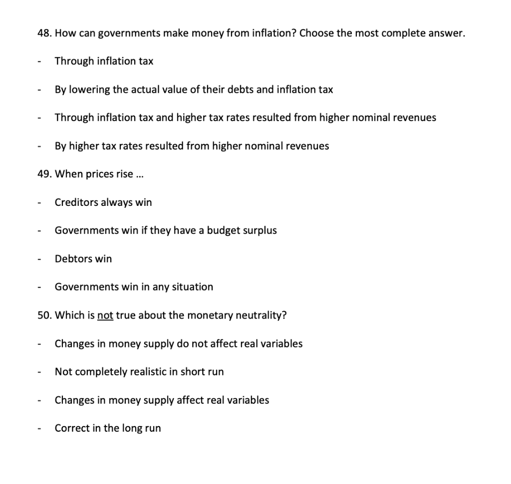 Solved 48. How can governments make money from inflation? | Chegg.com