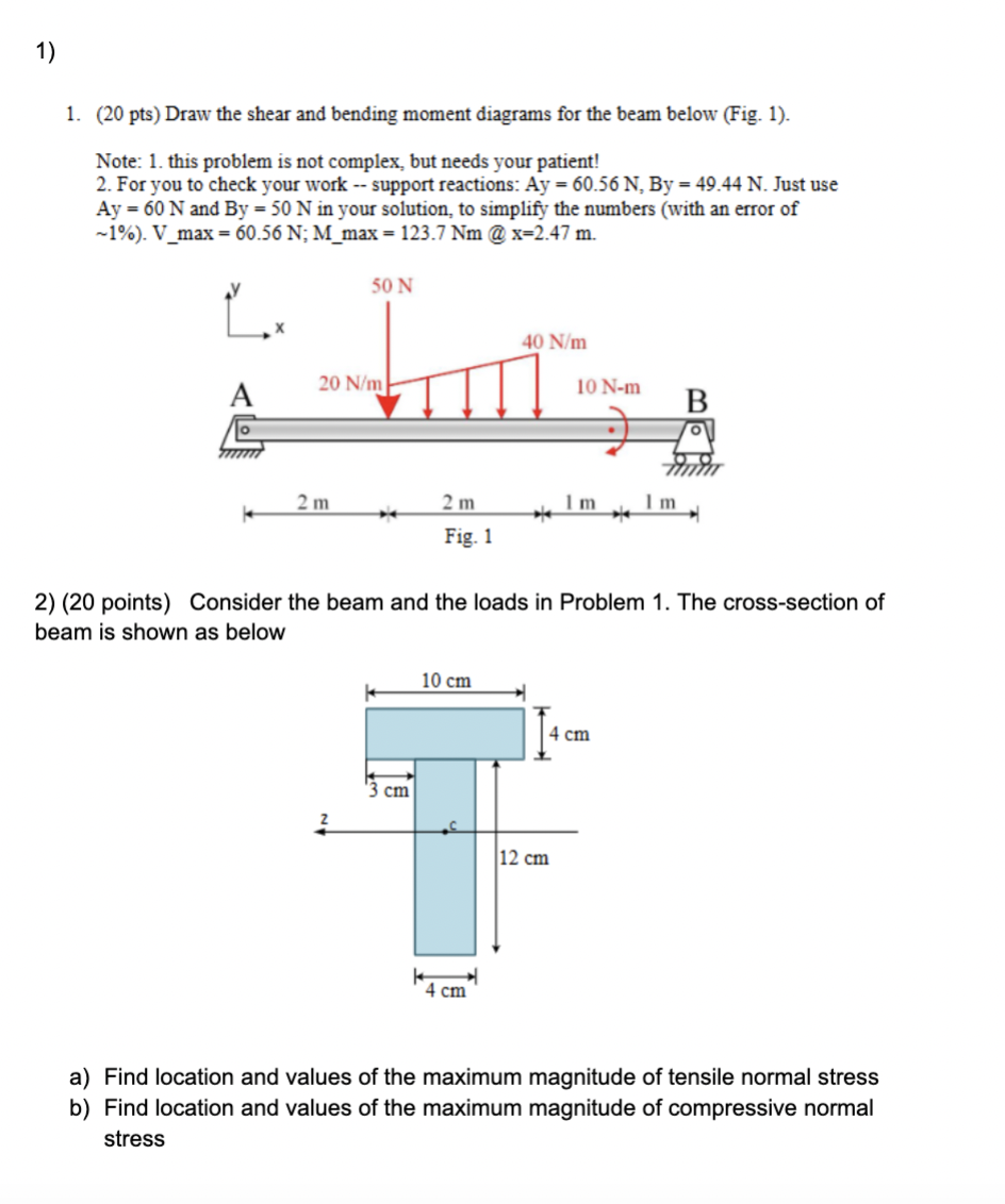 Solved ( 20 pts ) ﻿Draw the shear and bending moment | Chegg.com