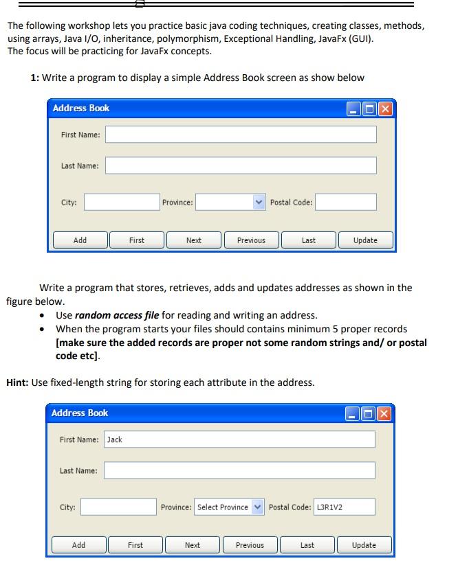 Solved The following workshop lets you practice basic java | Chegg.com