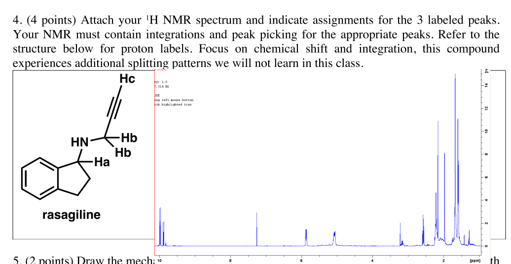 Solved 4. (4 points) Attach your 'H NMR spectrum and | Chegg.com