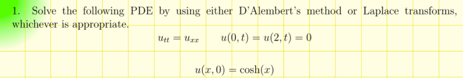 Solved Solve the following PDE by using either D'Alembert's | Chegg.com