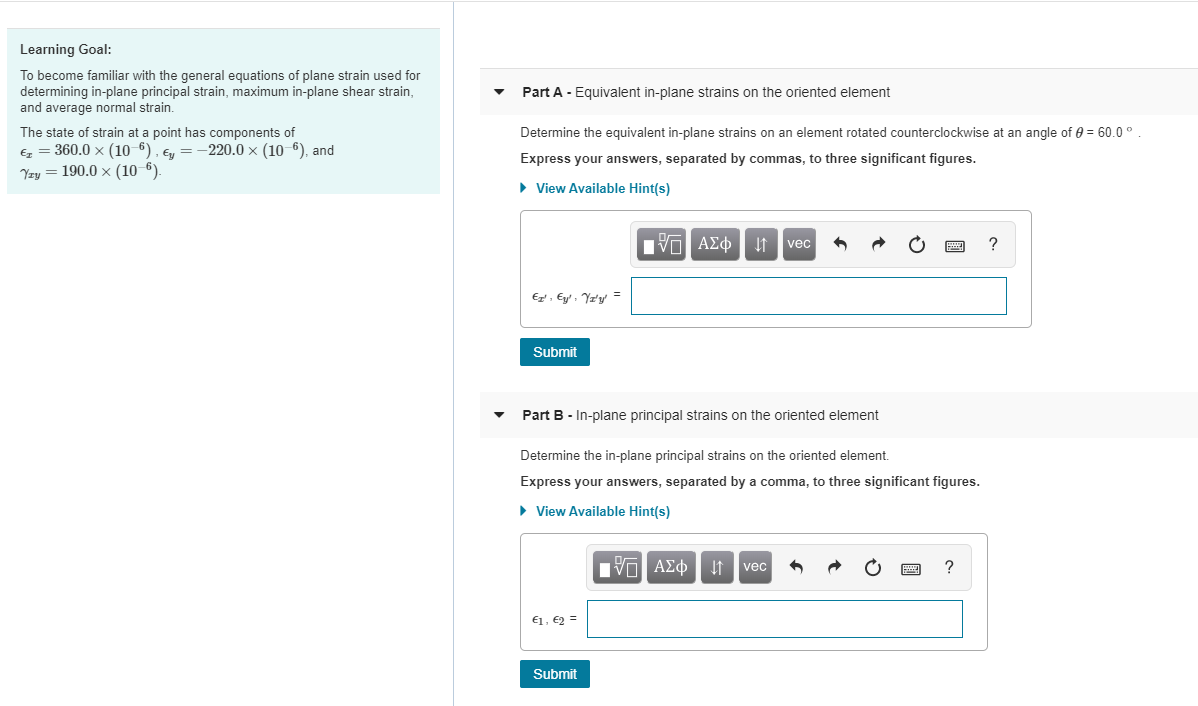Solved Part A - Equivalent in-plane strains on the oriented | Chegg.com