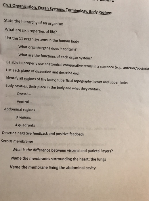 Solved Ch.1 Organization, Organ Systems,Terminology, Body | Chegg.com