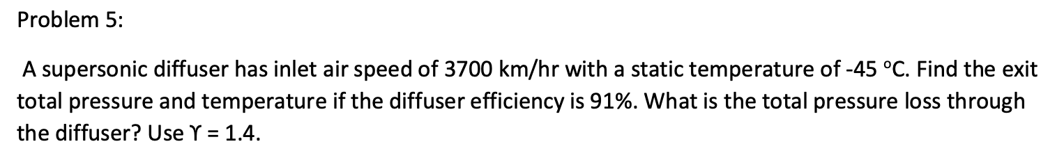 Solved A supersonic diffuser has inlet air speed of 3700 | Chegg.com