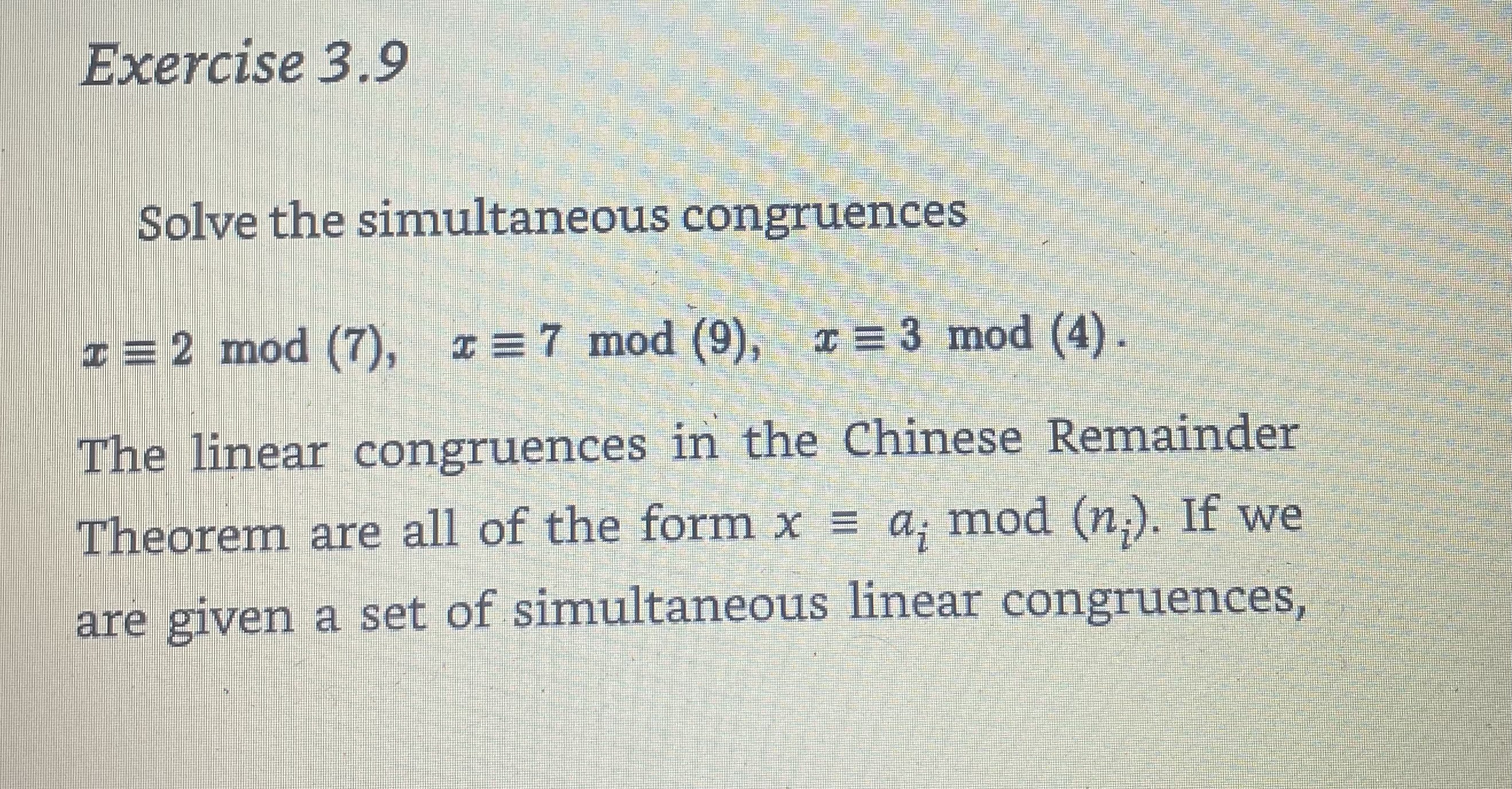 Solved Solve the simultaneous congruences | Chegg.com