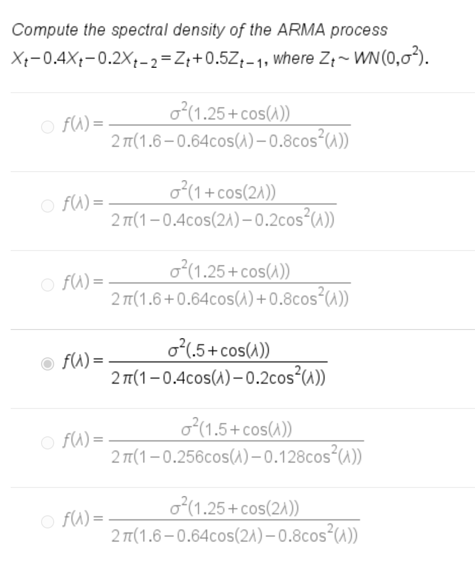 Solved Compute the spectral density of ARMA process | Chegg.com
