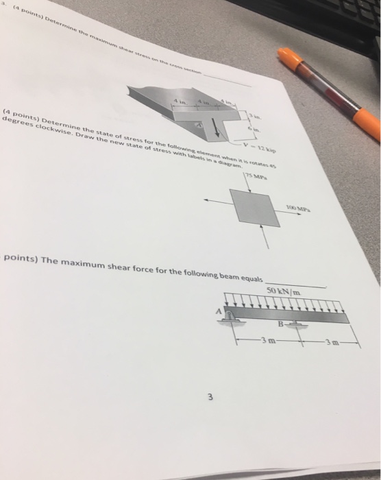 Solved a points) Determine the state of stress for the | Chegg.com