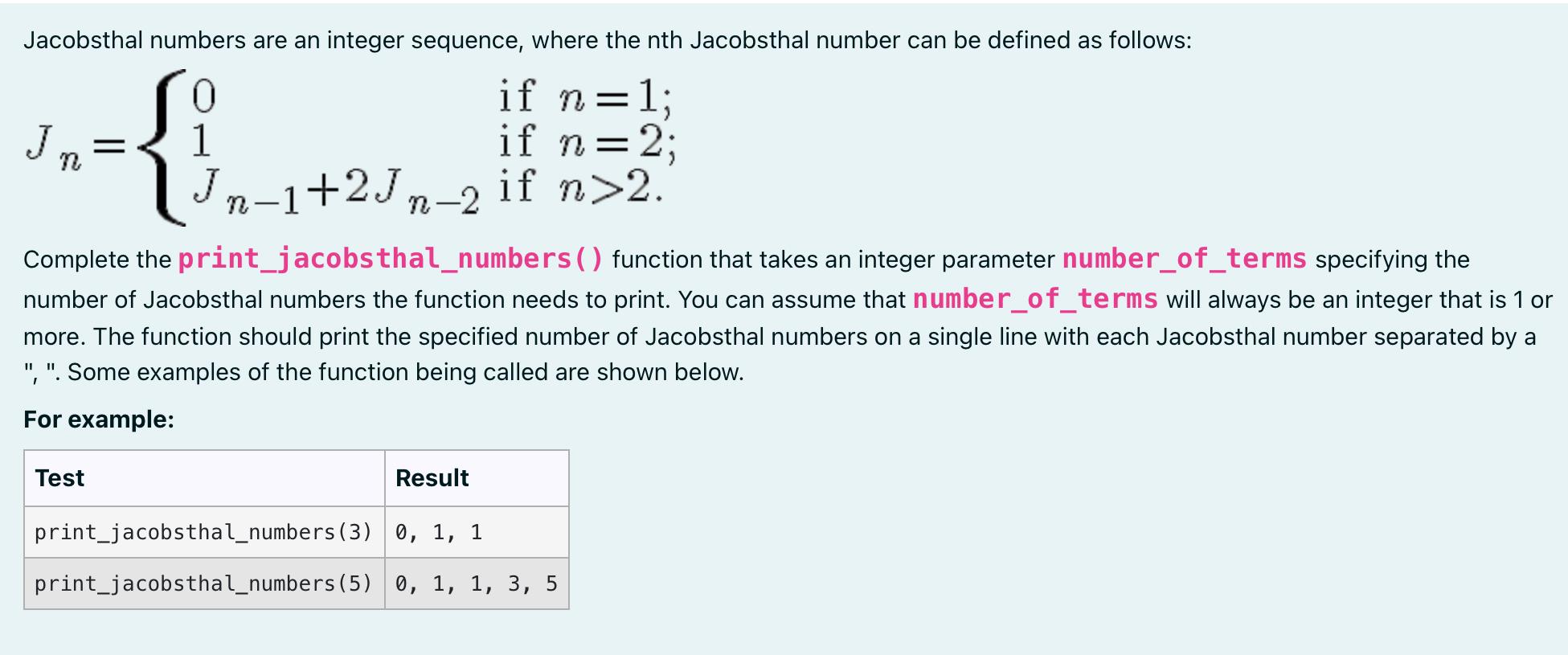 Solved Jn=⎩⎨⎧01Jn−1+2Jn−2 if n=1 if n=2 if n>2. Complete the | Chegg.com