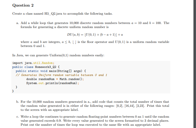 Solved Question 2 Create a class named H3_Q2.java to | Chegg.com