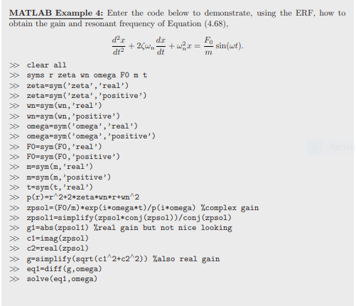 Fosin(wt). m MATLAB Example 4: Enter the code below | Chegg.com