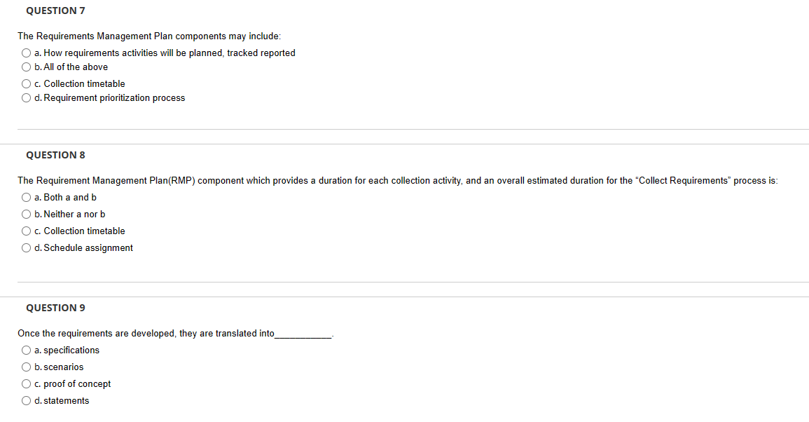 Solved The Requirements Management Plan components may | Chegg.com