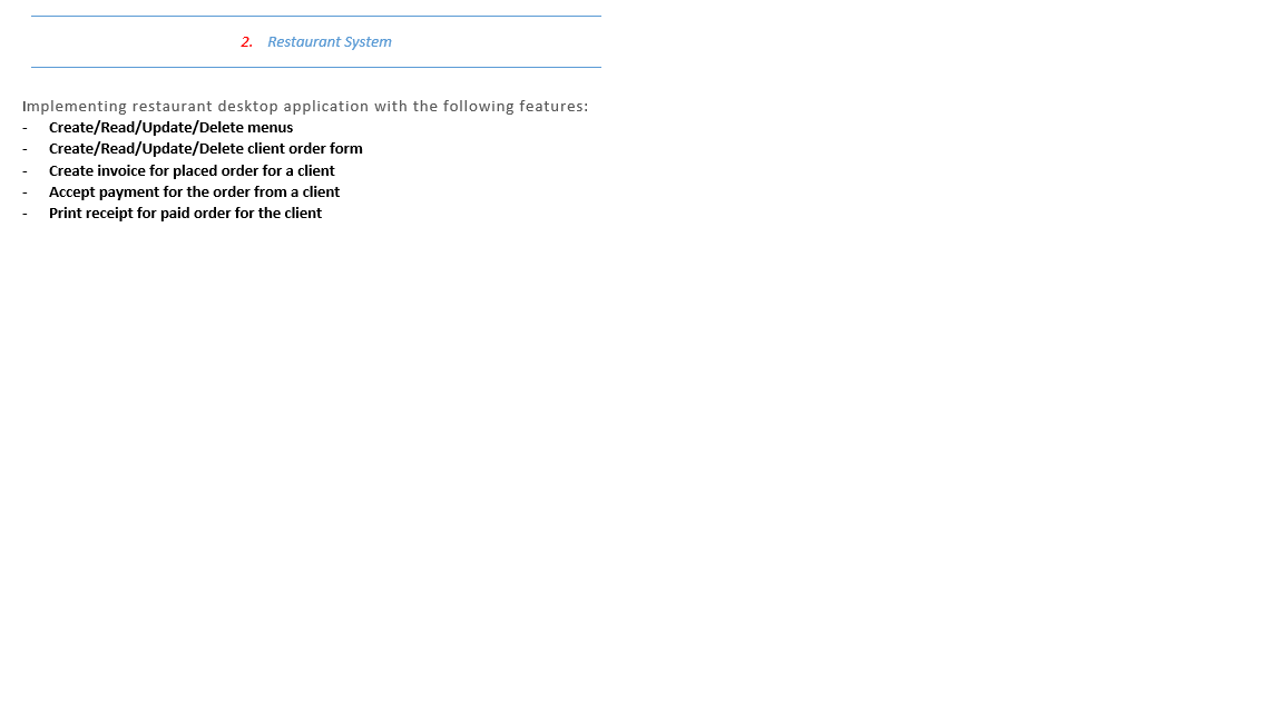 2. Restaurant System Implementing restaurant desktop | Chegg.com