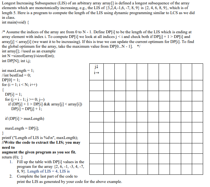 Solved Longest Increasing Subsequence (LIS) of an arbitrary | Chegg.com