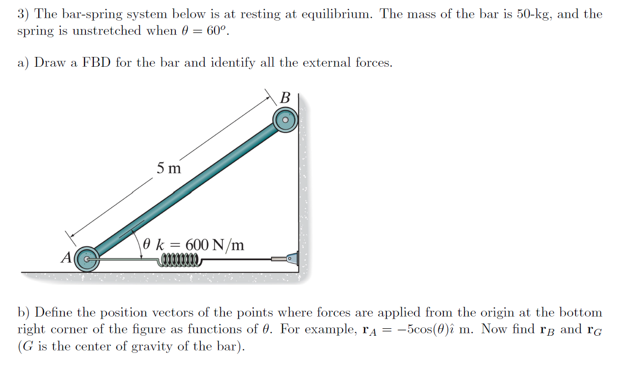 Solved 3) The bar-spring system below is at resting at | Chegg.com