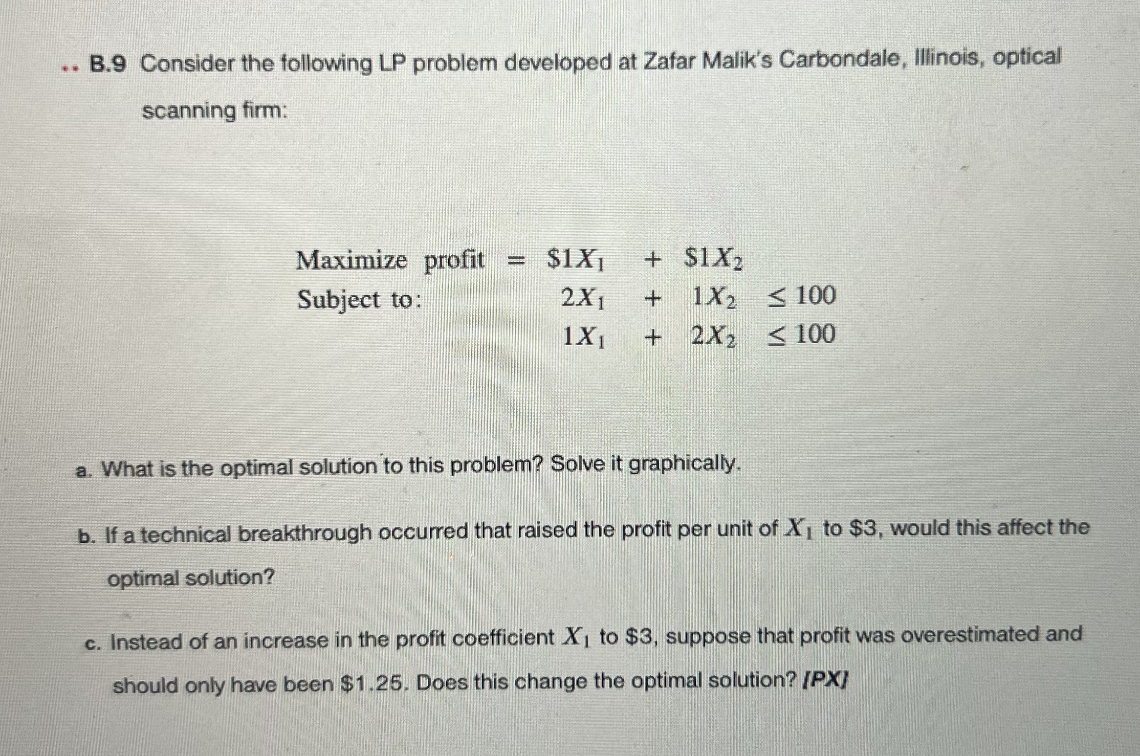 Solved B.9 Consider the following LP problem developed at | Chegg.com