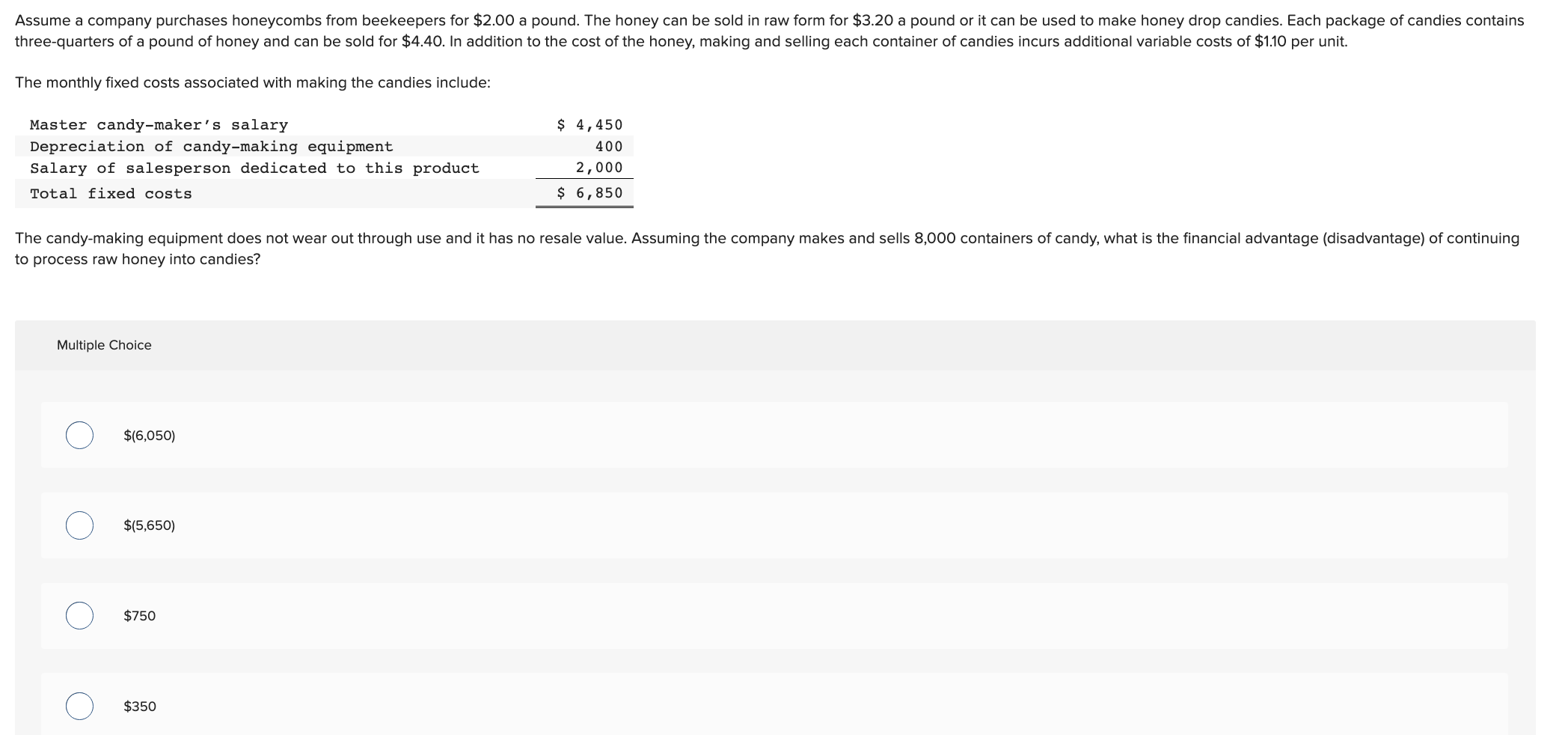 Solved The monthly fixed costs associated with making the | Chegg.com