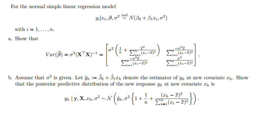 Solved For the normal simple linear regression model | Chegg.com
