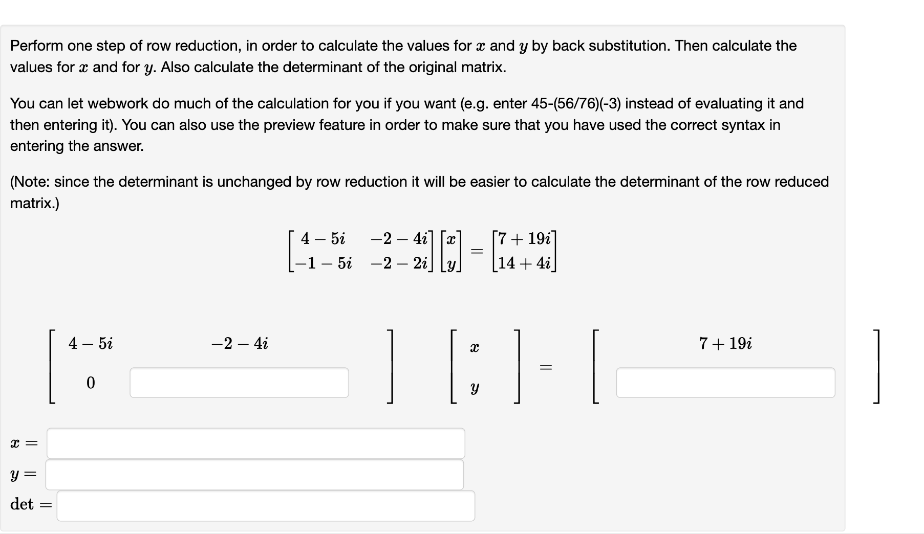 Solved Perform one step of row reduction, in order to | Chegg.com