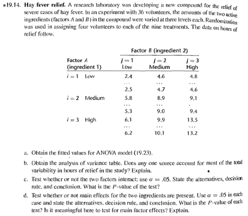 *19.14. Hay fever relief. A research laboratory was | Chegg.com
